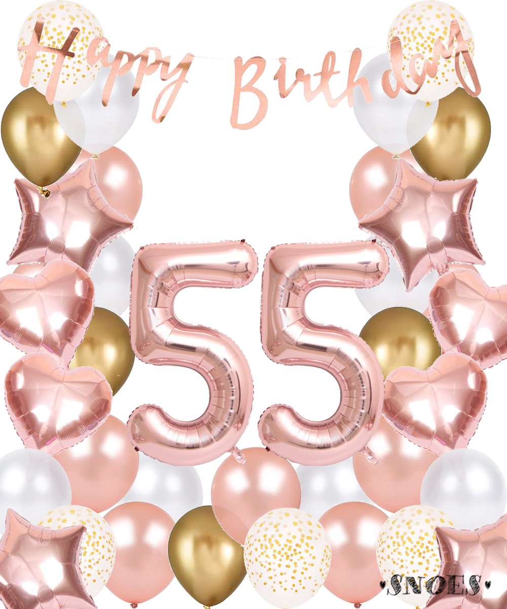 Snoes Ballonnen 55 Jaar Rose Gold White Dots - Compleet Feestpakket met ...