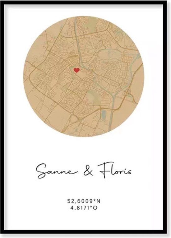 Gepersonaliseerde Stadsposter Rond Vintage | Citymap | Stadskaart ...
