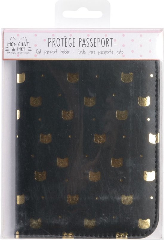 french design Paspoort hoesje - Katten - Zwart - Goudkleurige katten | bol