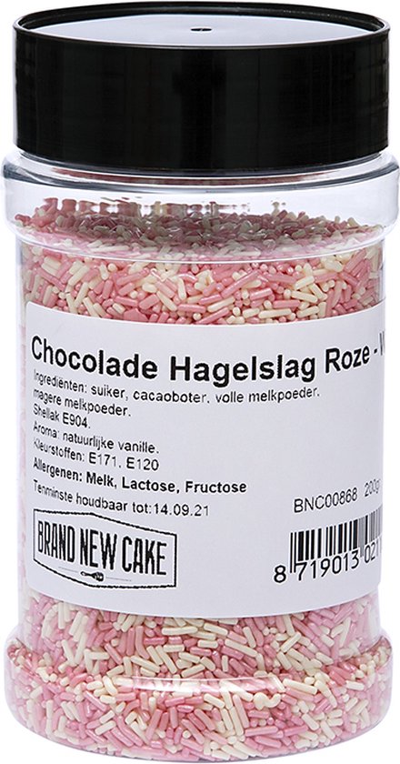 BrandNewCake® Chocolade Hagelslag Roze/Wit 200gr - Hagelslag Strooibus ...
