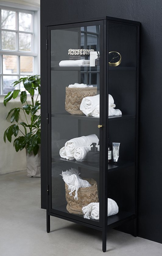 Vitrinekast Zwart - Metaal - 40x57,5x160cm - Soft Closing - Vitrinekast ...