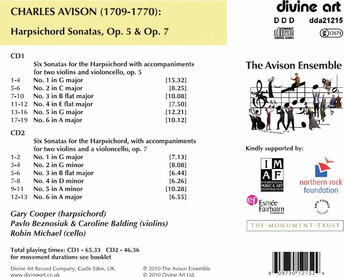 Avison Ensemble - Avison: Sonatas For Harpsichord Opu (2 CD), Avison ...