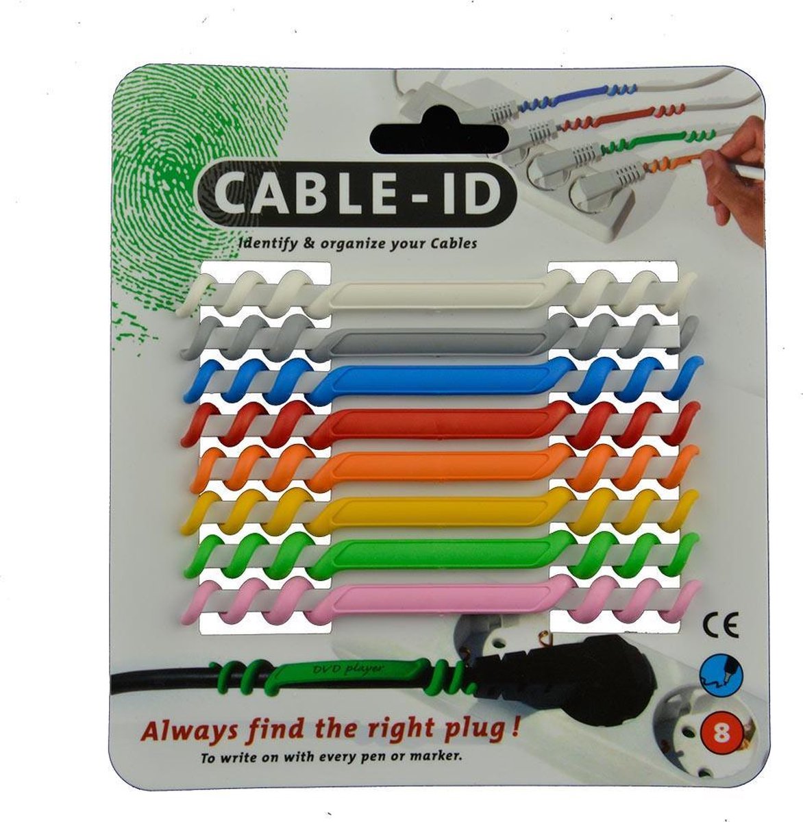 kabels identificeren met Cable ID | set 8 stuks wit, grijs, blauw, rood ...