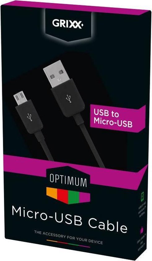 GRIXX Optimum Cable Micro USB Nylon 1.8 m Black | bol