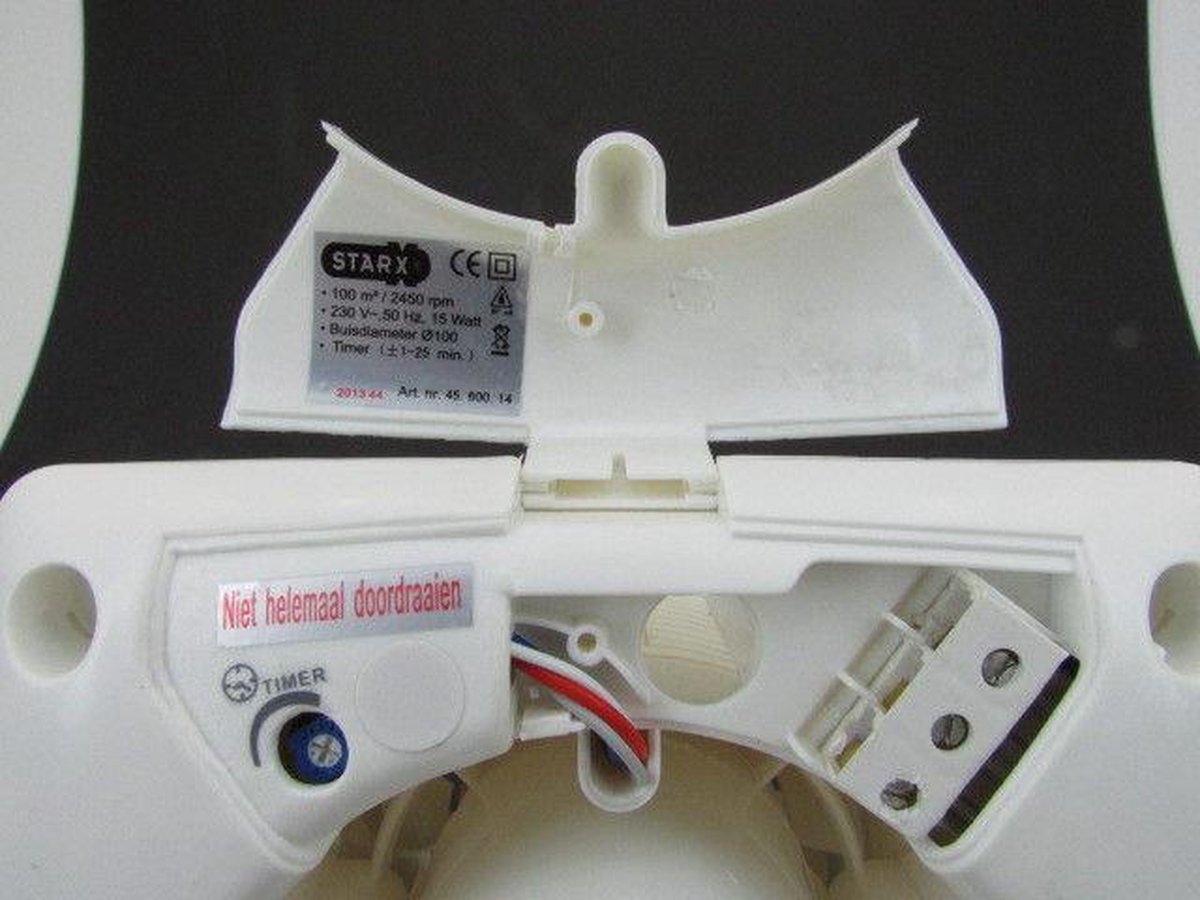 STARX inbouw ventilator D100 wit met timer | Ø 100 mm | bol