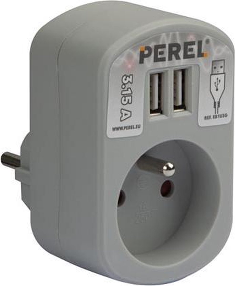 ENKELVOUDIGE CONTACTDOOS MET 2 USB-POORTEN - 3.15 A - GRIJS | bol.com