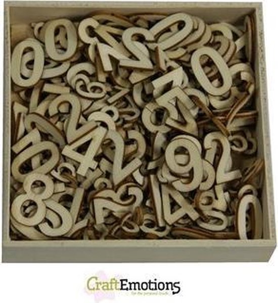 Houten ornament - Cijfers basic groot en klein 256 pcs - box 10,5x10 ...