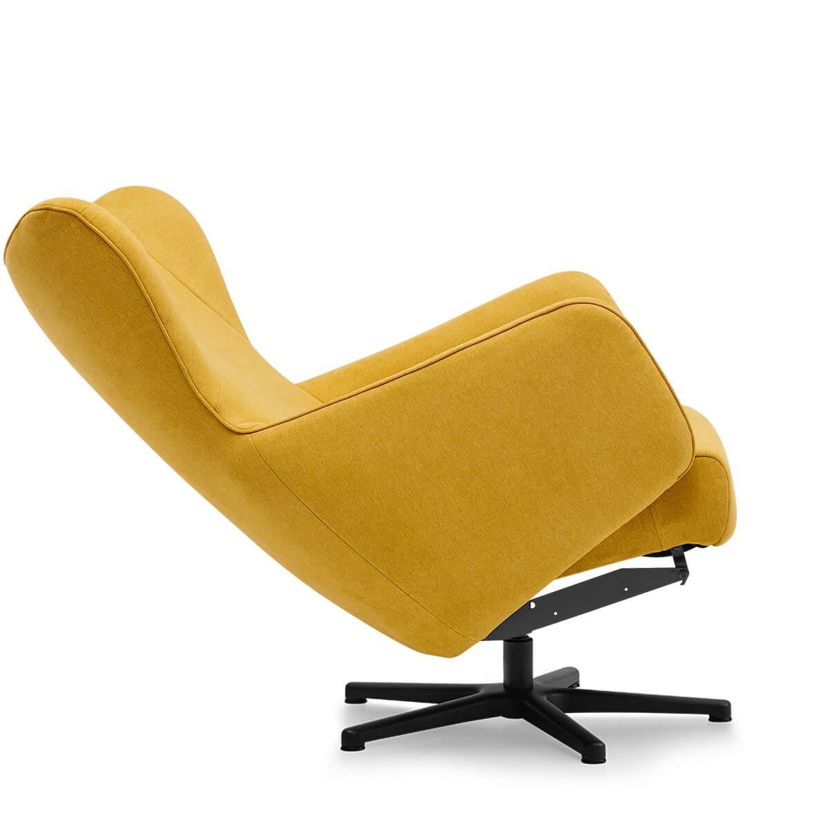 Moderne relaxfauteuil Ashley stof geel met mat zwarte stervoet ...