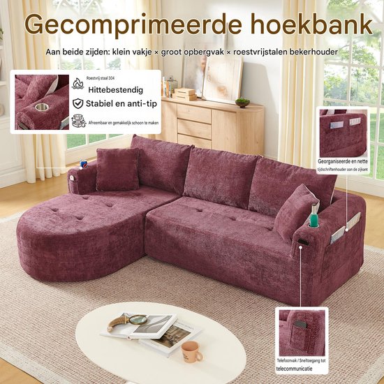 Hoekbank L-Vorm - Cloud Sofa 3-Zits Wijnrood - Met Bekerhouders En ...