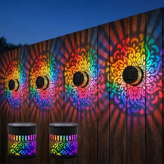 Solar Wandlamp Buiten met Mandala-projectie en Kleurwisseling (7 ...