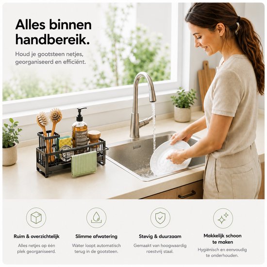 BOTC Gootsteen organizer - Vaatdoekhouder keuken - Zwart - RVS | bol