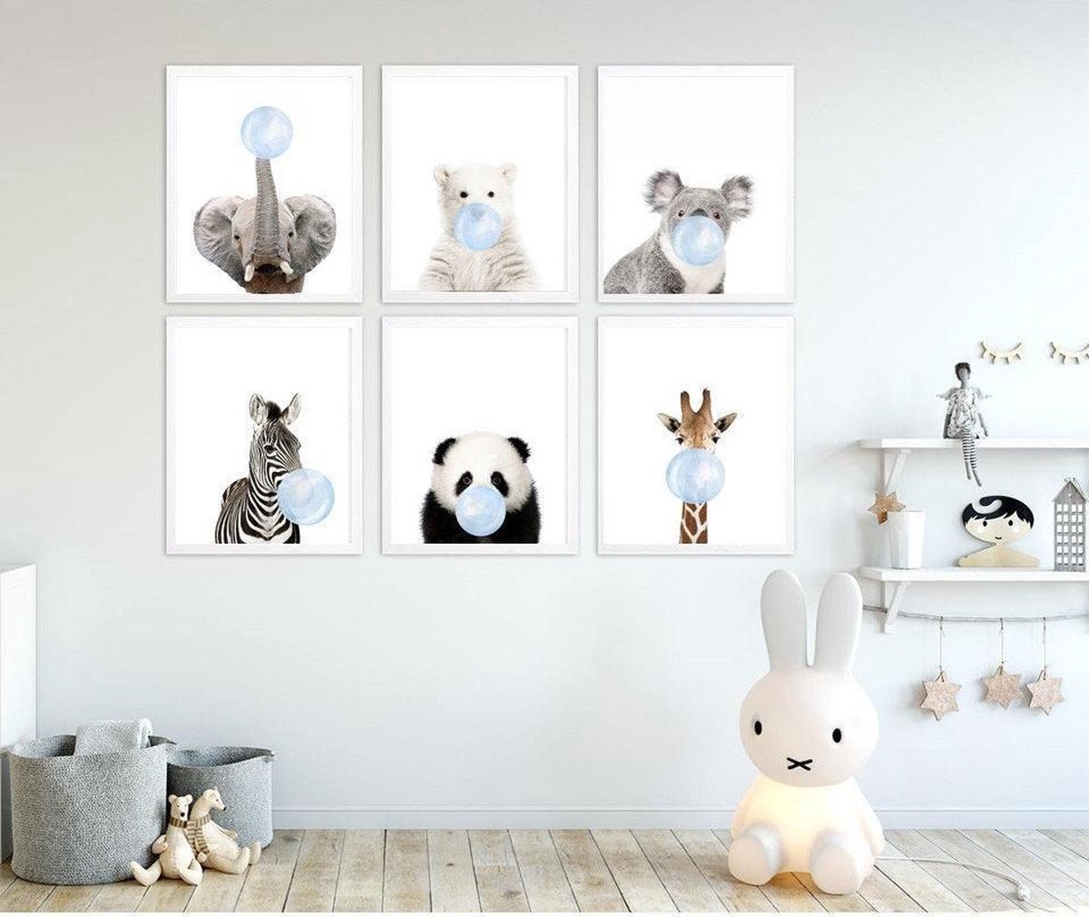 Babykamer/kinderkamer dieren posters - 6 stuks - 30x40 cm - Blauwe ...