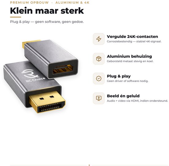 DisplayPort naar HDMI Adapter - 4K 60Hz - DP Male naar HDMI Female ...