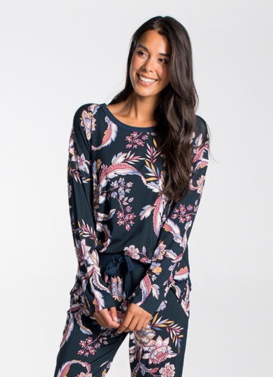 Cyell Pagoda Dames Pyjamashirt - Darkblue Flowers - Maat 38 | bol