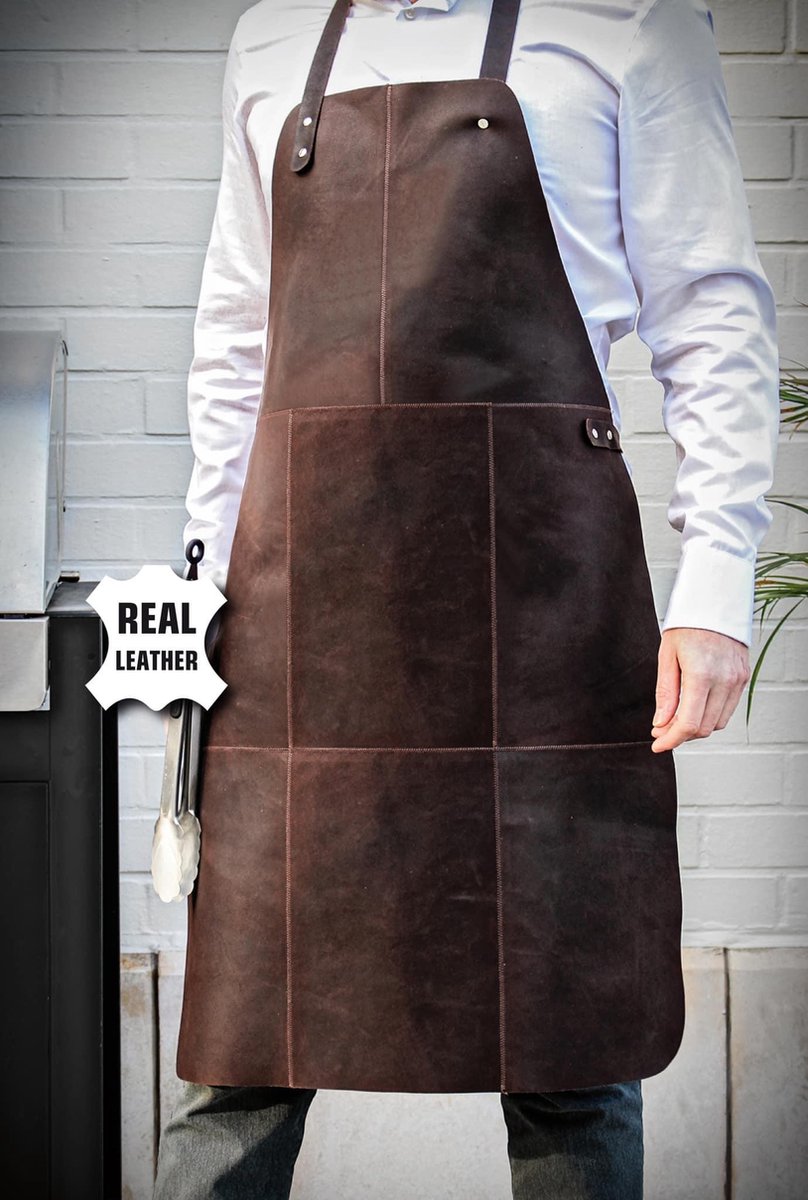 Lederen BBQ schort - Leer - Donkerbruin - Schort - BBQ - Barbecue | bol