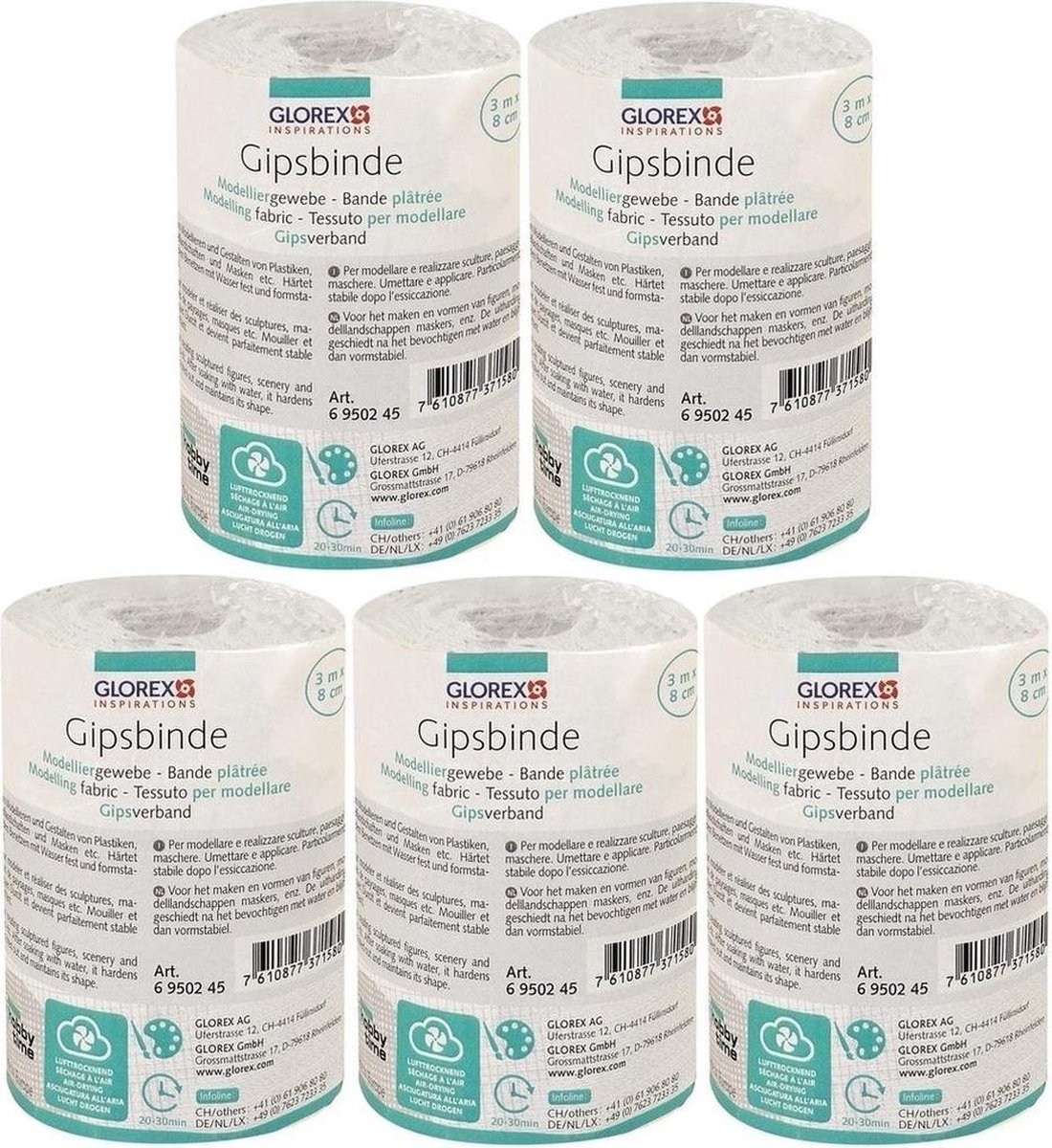 5 rollen Huidvriendelijk gips verband 3 meter - Gipsverband 300 x 8 cm ...