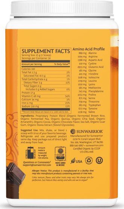 Sunwarrior - classic plus - Chocolade Proteine Poeder – 750 gram | bol