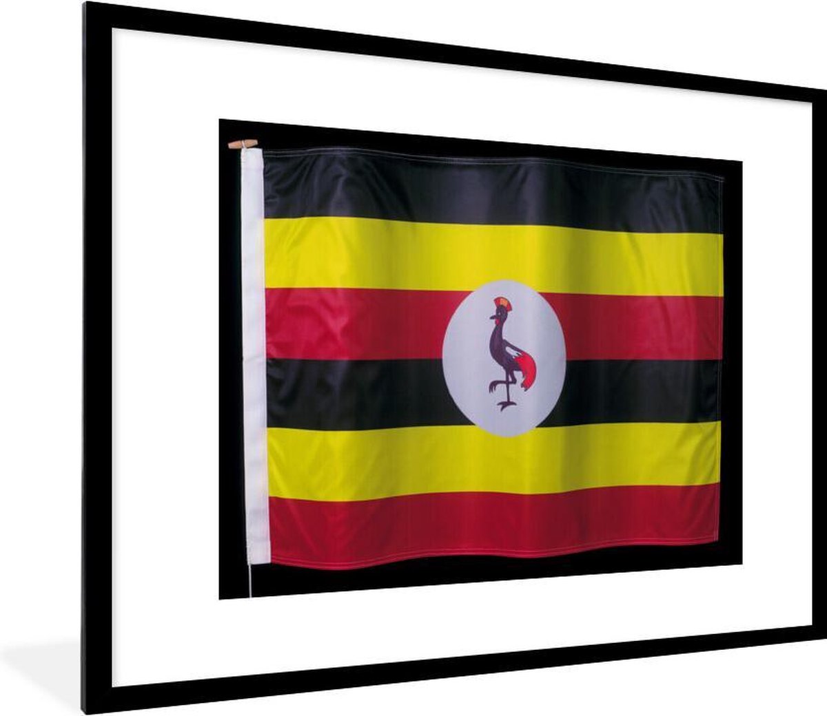 Fotolijst incl. Poster - De vlag van Oeganda op een zwarte achtergrond ...