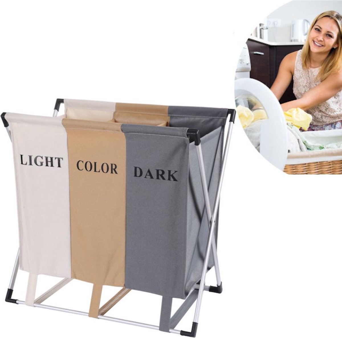 Decopatent® Wassorteerder - 90L - Wasmand 3 Vakken - Opvouwbare ...