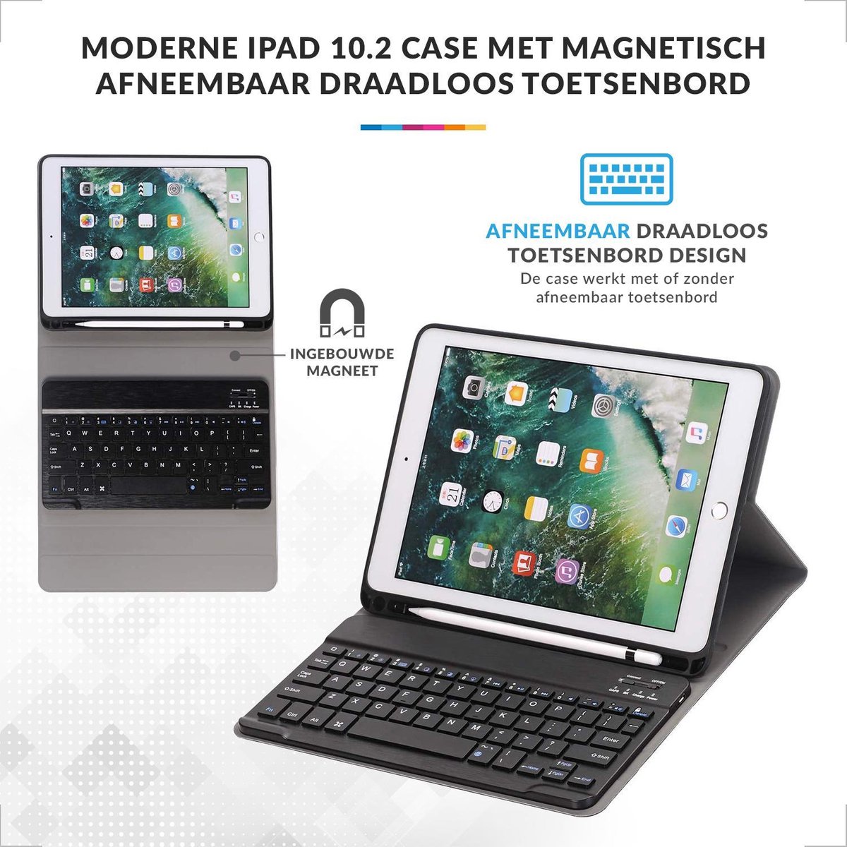 YONO iPad 2021 Hoes met Toetsenbord - 2019 / 2020 - 10.2 inch – Qwerty ...