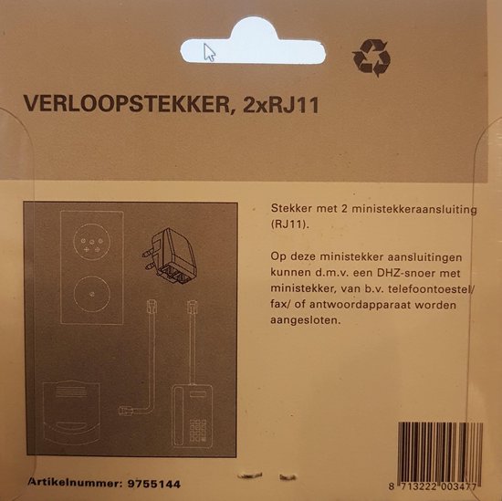 huis telefoon verloop stekker - 2 x rj11 - Hape - dubbele aansluitin in ...