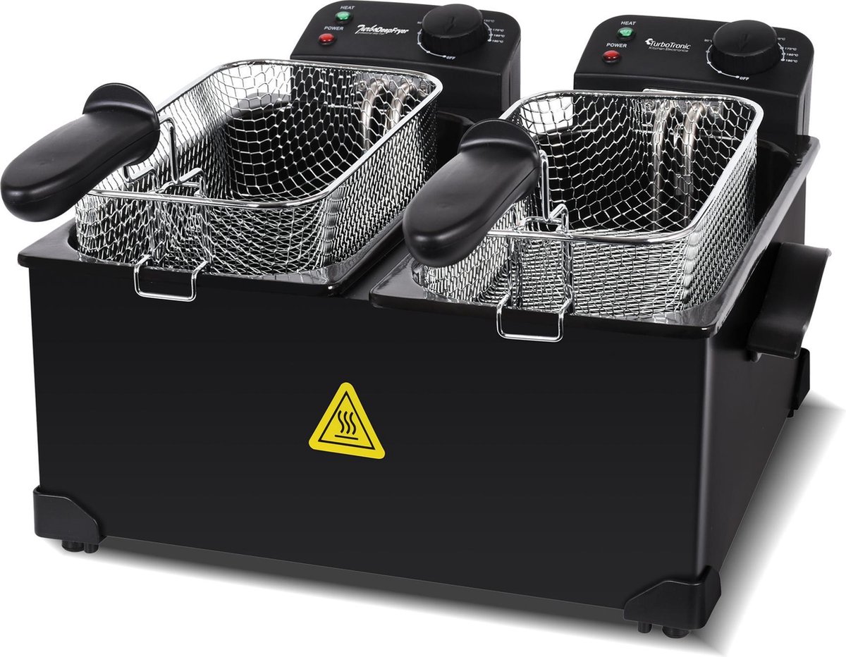 Turbotronic DF2 Duo Dubbele Frituurpan - 2 x 3 Liter - Zwart | bol