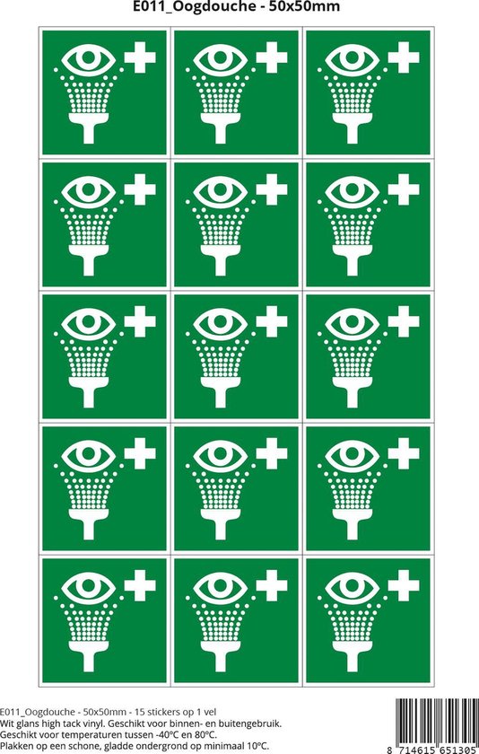 Pictogram sticker E011 Oogdouche - 50x50mm 15 stickers op 1 vel | bol