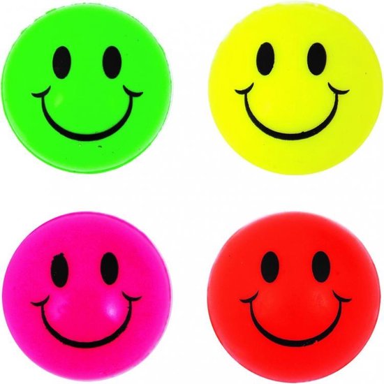 20 stuks stuiterballen neon kleuren smiley 3,3 cm | bol