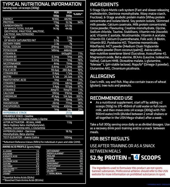 Hyperbolic Mass USN 2 KG - Vanille - Mass Gainer, Weight Gainer Poeder ...