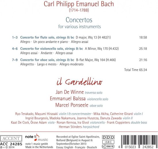 Il Gardinello & Jan De Winne & Emmanuel Balssa & Marc - Cpe Bach ...
