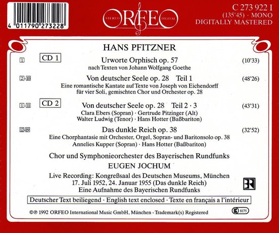 Chor Und Symphonieorchester Des Bayerischen Rundfunks, Eugen Jochum - Pfitzner: Das... | bol