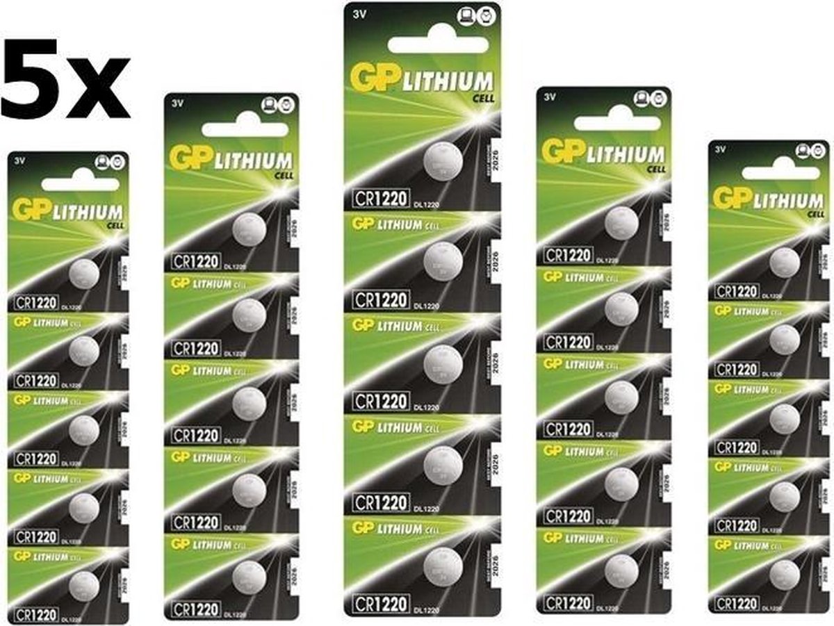 25 Stuks (5 Blisters a 5St) - GP CR1220 3V 40mAh lithium knoopcelbatterij | bol.com