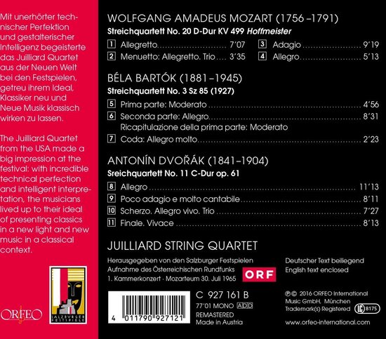 Juilliard String Quartet - Streichquartett KV 499 | Streichquartett No. 3 |... | bol