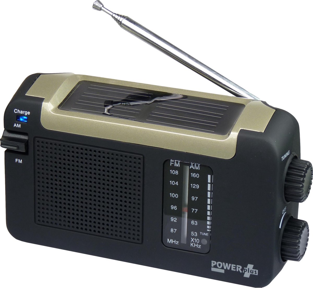 POWERplus Cheetah Solar Dynamo AM/FM Radio - USB oplaadbaar | bol.com