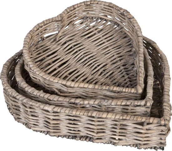 Clayre & Eef Rattan Mand hart 30 x 28 x 6/25 x 23 x 5/21 x 20 x 4 cm ...