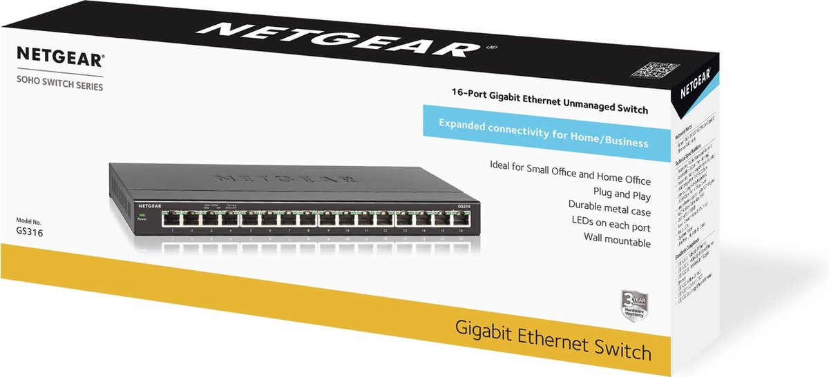 Netgear GS316 - Netwerk Switch - Unmanaged - 16 Poorten | bol.com