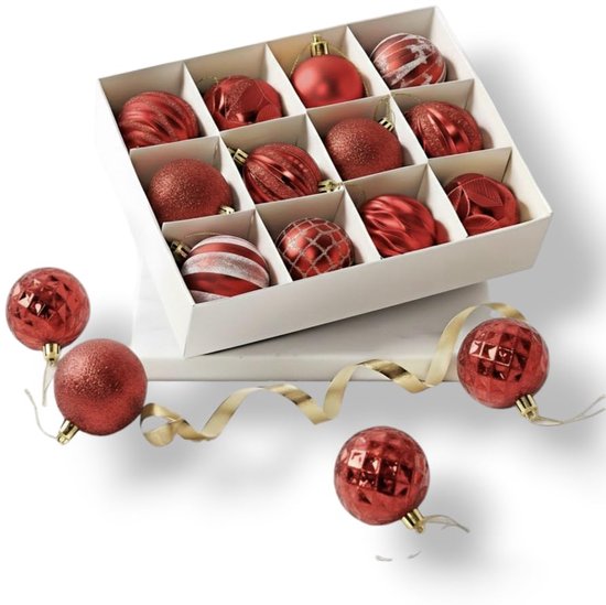 Unyqoos® Set van 12 decoratieve rode kerstballen voor een feestelijke ...
