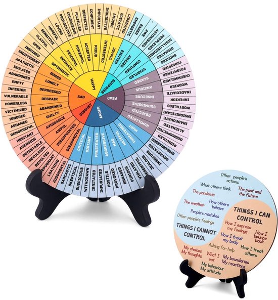 Emotion Wheel, Mood Wheel Spinner Double Sided Wooden Feelings Wheel ...