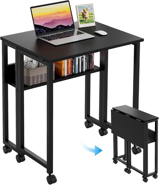 Klein bureau, inklapbaar, 63 cm, klapbureau met wielen, eenvoudige ...