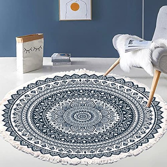 Handgeweven Boho rond katoenen tapijt met kwasten - Wasbaar en ...