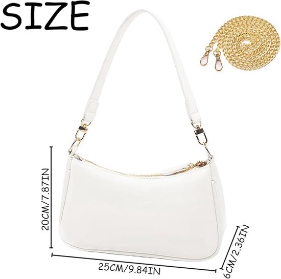 Witte Dames PU Leren Schoudertas - Handtas met Afneembare Ketting Riem ...