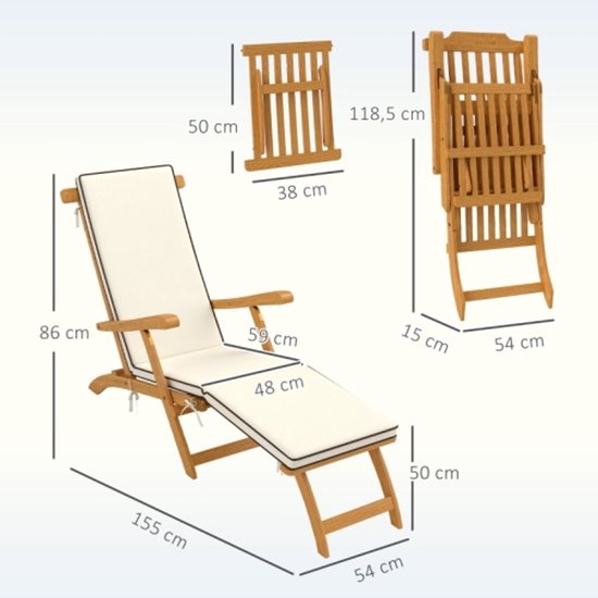 Houten Ligbed 160 kg Belastbaar Opvouwbaar Met Voetsteun En Matras ...