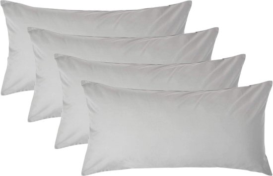Homescapes Kussensloop 40x80 cm Set van 4 – Zilvergrijs – 100% ...