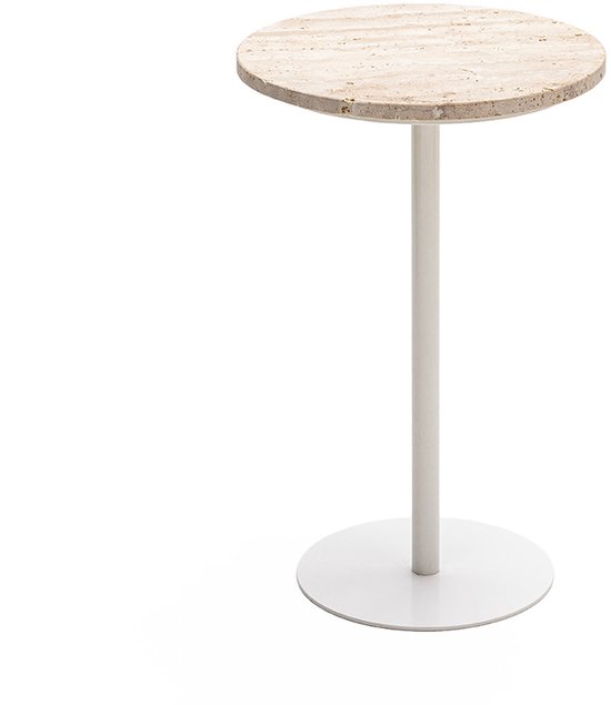 Rito - Bijzettafel van metaal en travertijn ø35cm | bol