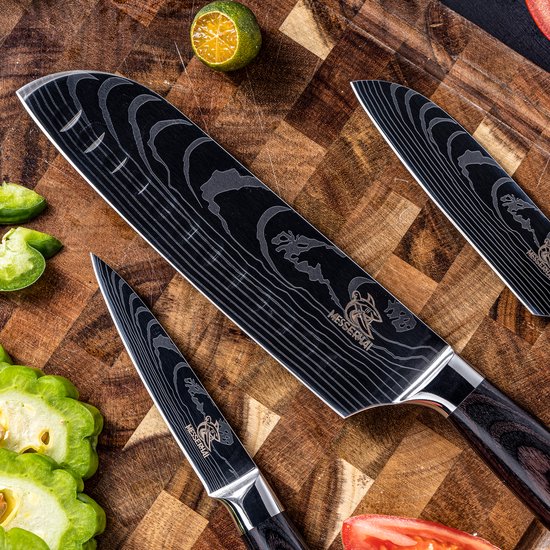 Messerhai 3-Delige Messenset Sakura Black-Wood Edition – Luxe Messenset ...