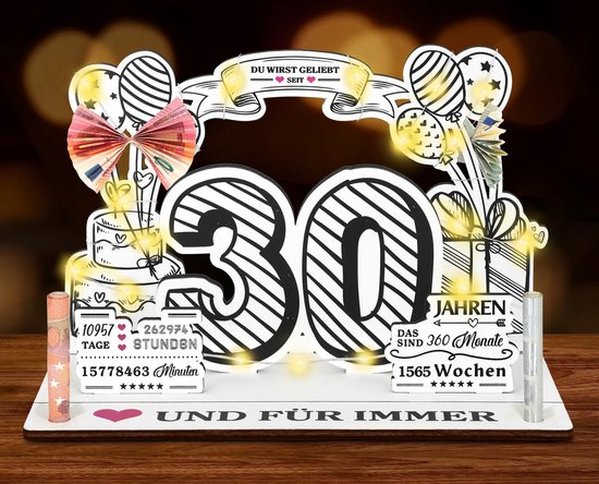 TRANKIELO® - Unieke geldgeschenken voor de 30e verjaardag - Hout met ...