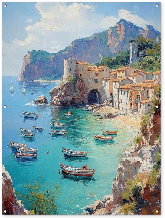 Tuinposter 120x160 cm - Tuindecoratie Kustdorp - Schilderij - Rotsen ...