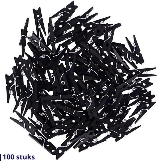 Knaak Mini Wasknijpers Zwart - Set van 100 Stuks - 2.5 cm - Houten ...