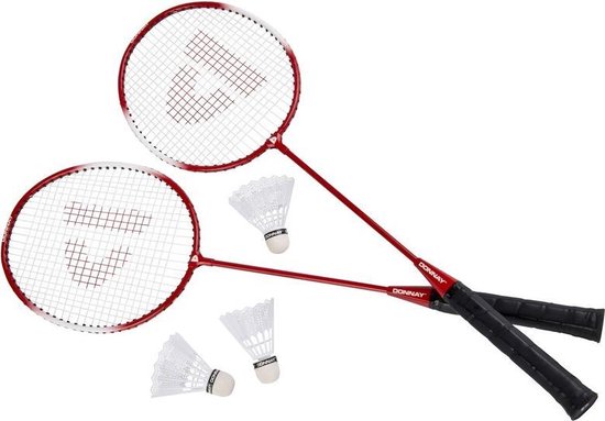 Donnay badmintonset rood met rackets shuttles en opbergtas 67 cm ...