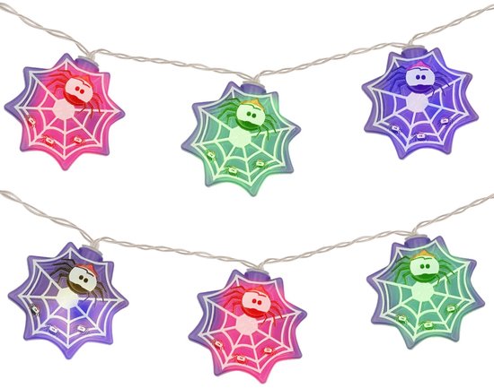 Halloween Lichtsnoer Spinnenweb Gekleurd - 1.5 Meter - 10 LED Lampjes ...